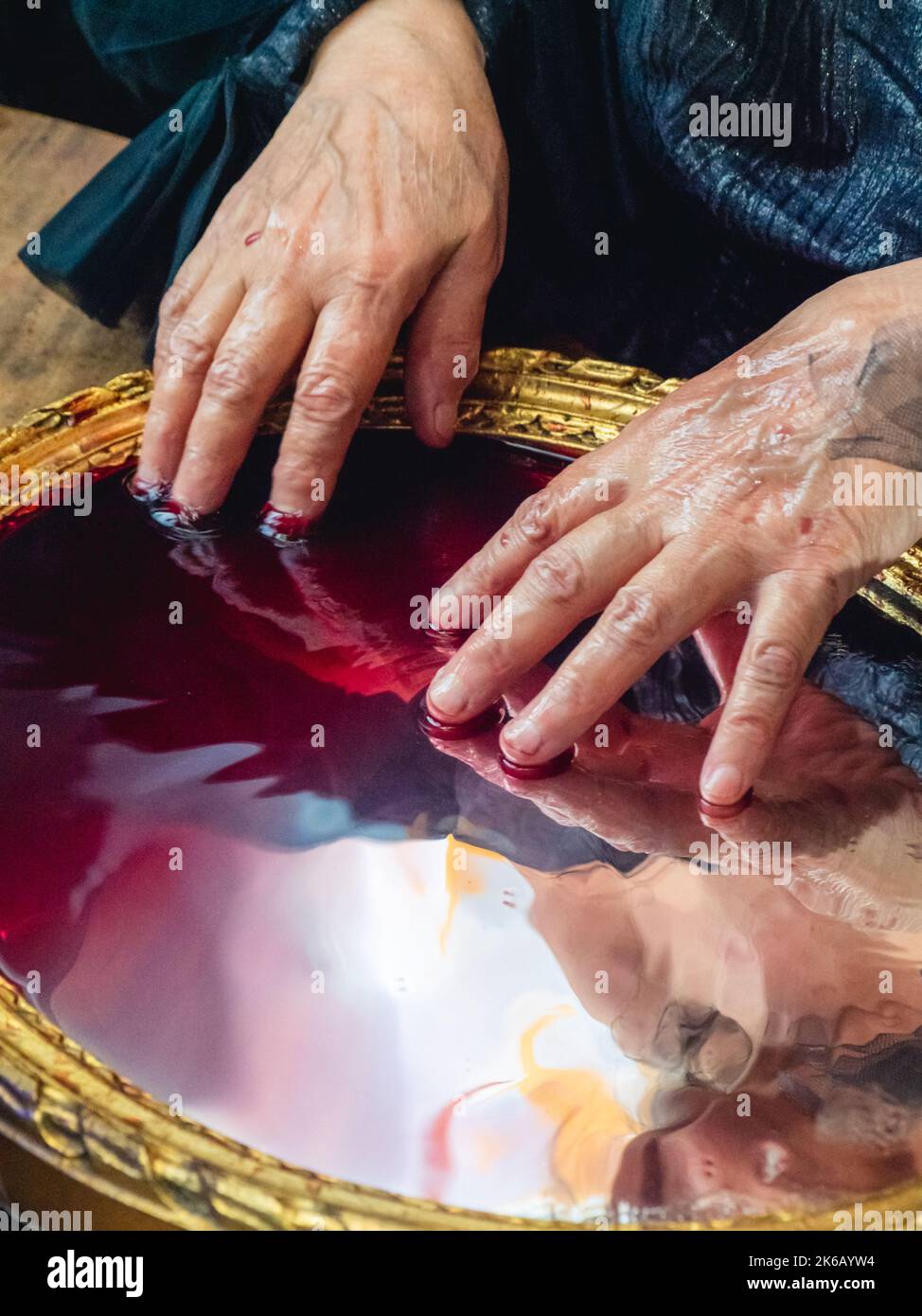 witchy preparing poisoned apple for victim as dark evil spell for ...