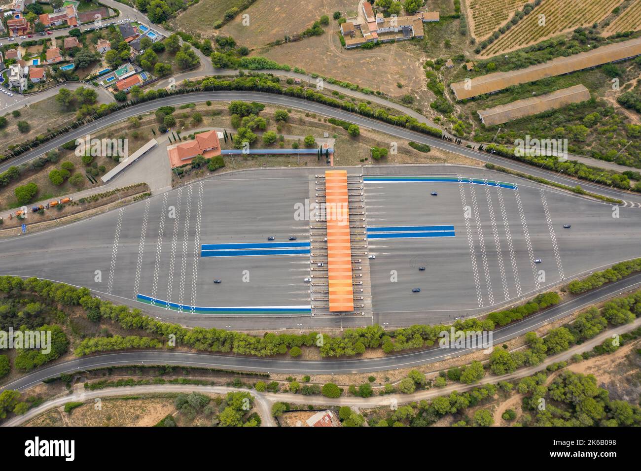 Aerial view of the toll on the C-32 highway in Cubelles (Garraf ...