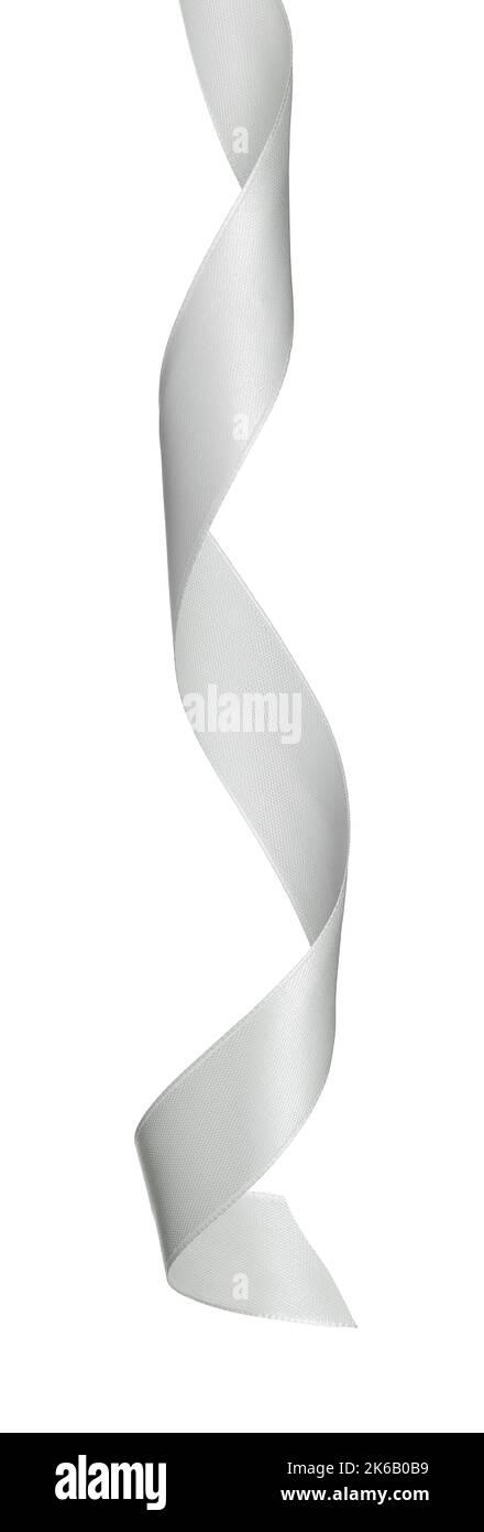 Vertical silver satin ribbon isolated on white background Stock Photo ...