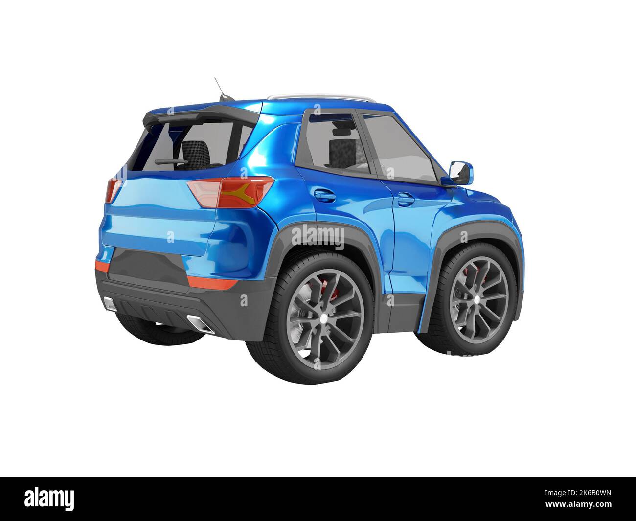 3d illustration of blue car rear view on white background no shadow ...