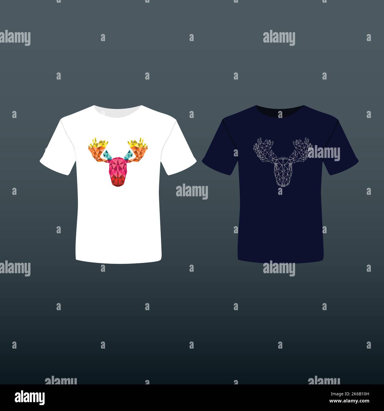 Fashion design of blue and white t-shirts with Geometric low poly deer ...