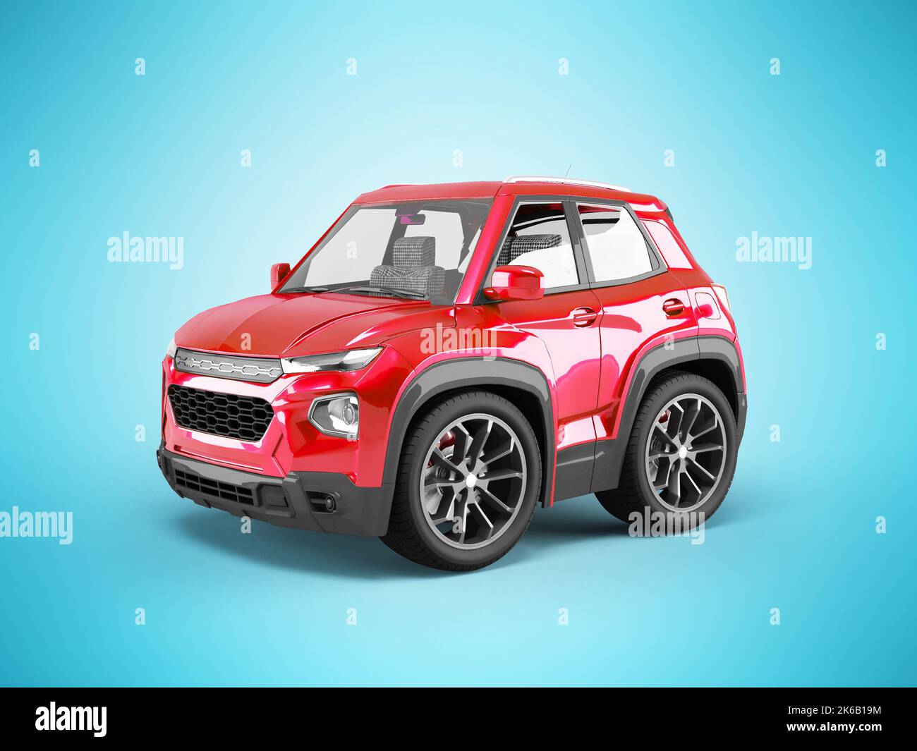 3d illustration of red car front cartoon style on blue background with ...