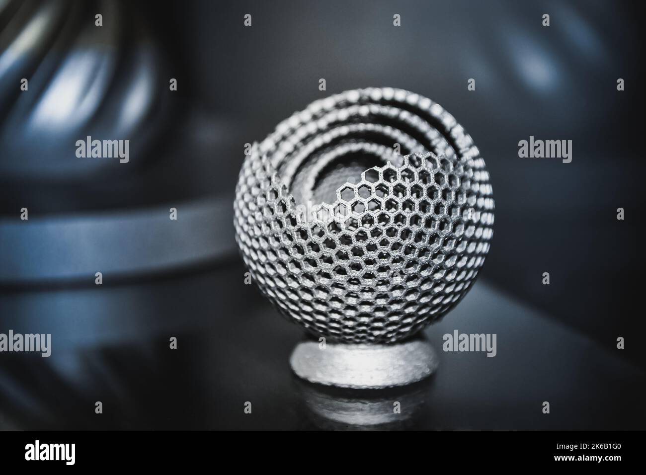 Object printed on metal 3d printer close-up. Object printed in laser ...