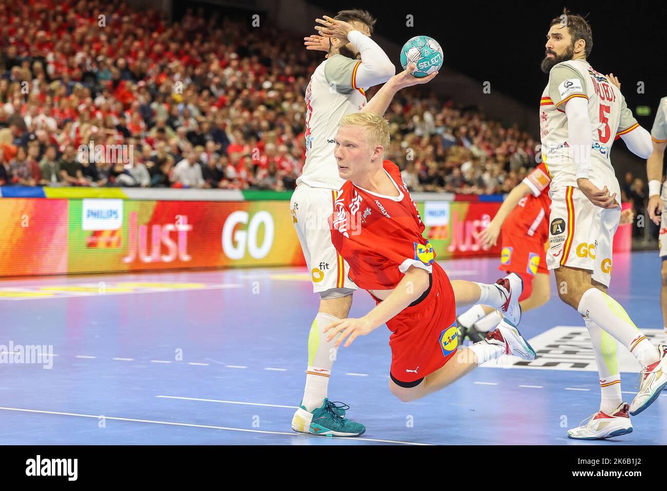 Copenhagen, Denmark. 12th Oct, 2022. Magnus Saugstrup (15) of Denmark seen during the EHF Euro ...