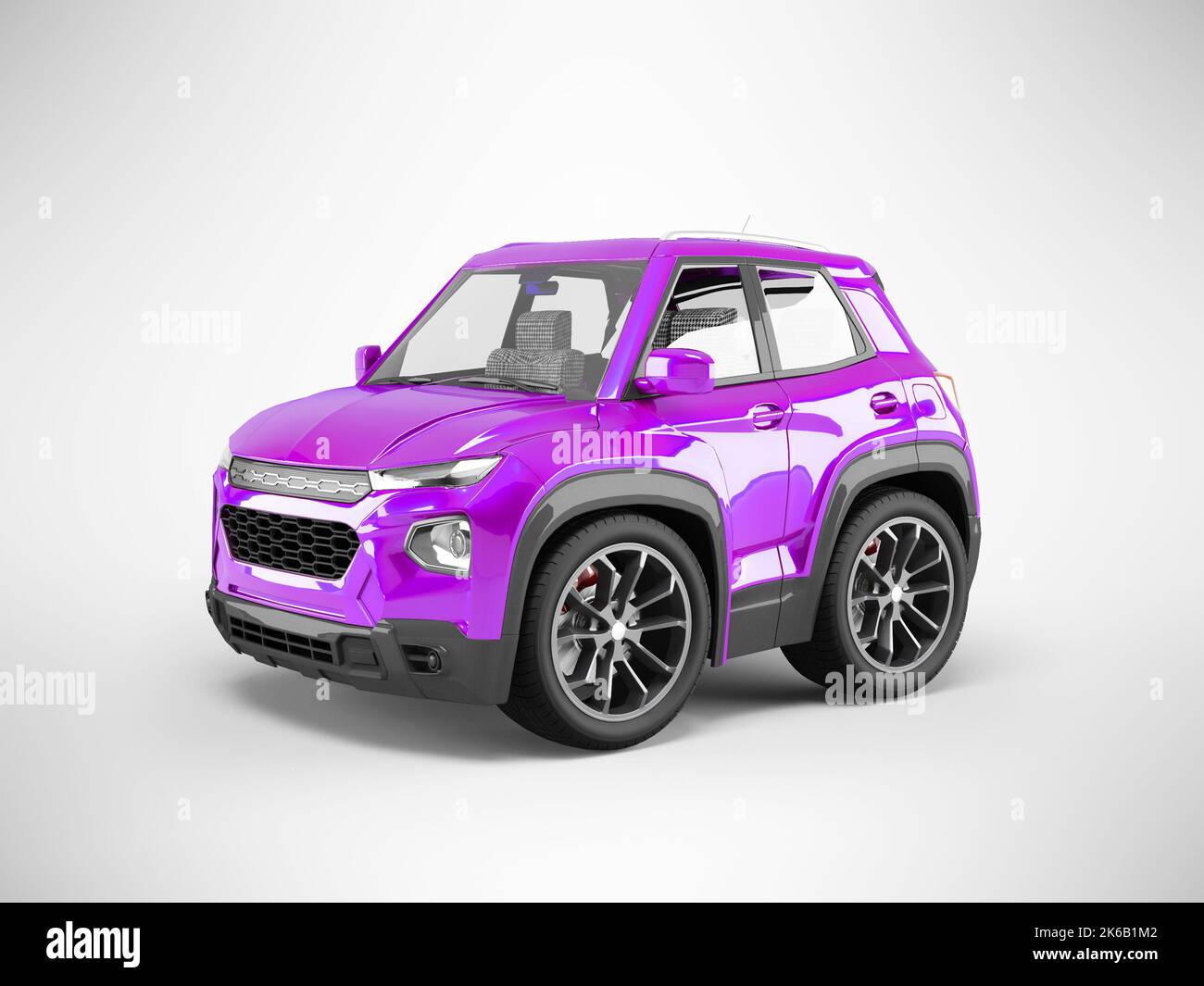 3d illustration of violet car front cartoon style on gray background ...