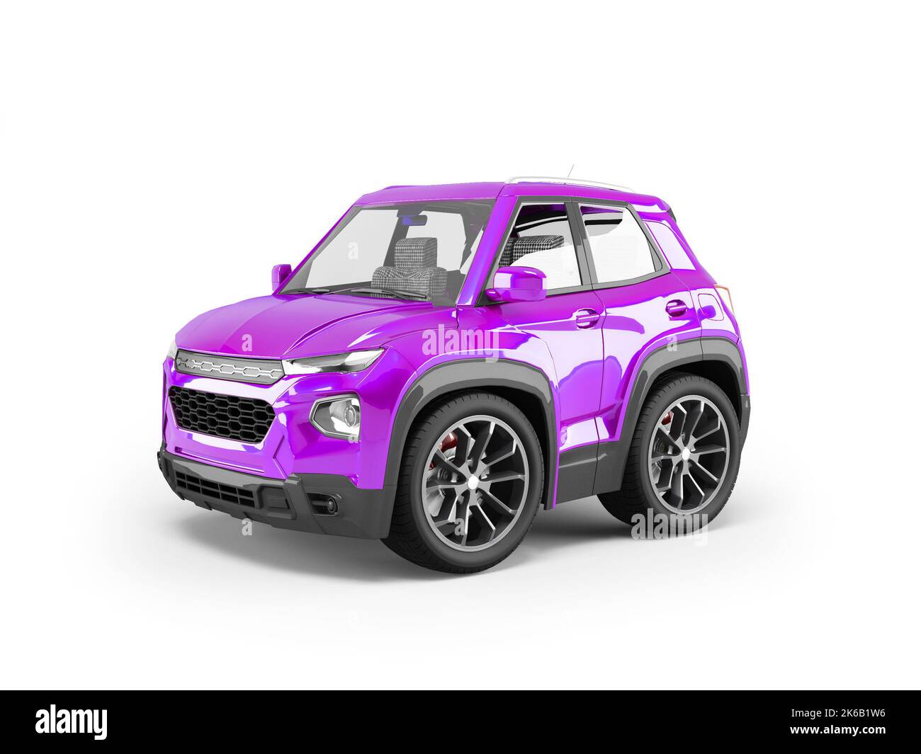 3d illustration of violet car front cartoon style on white background ...