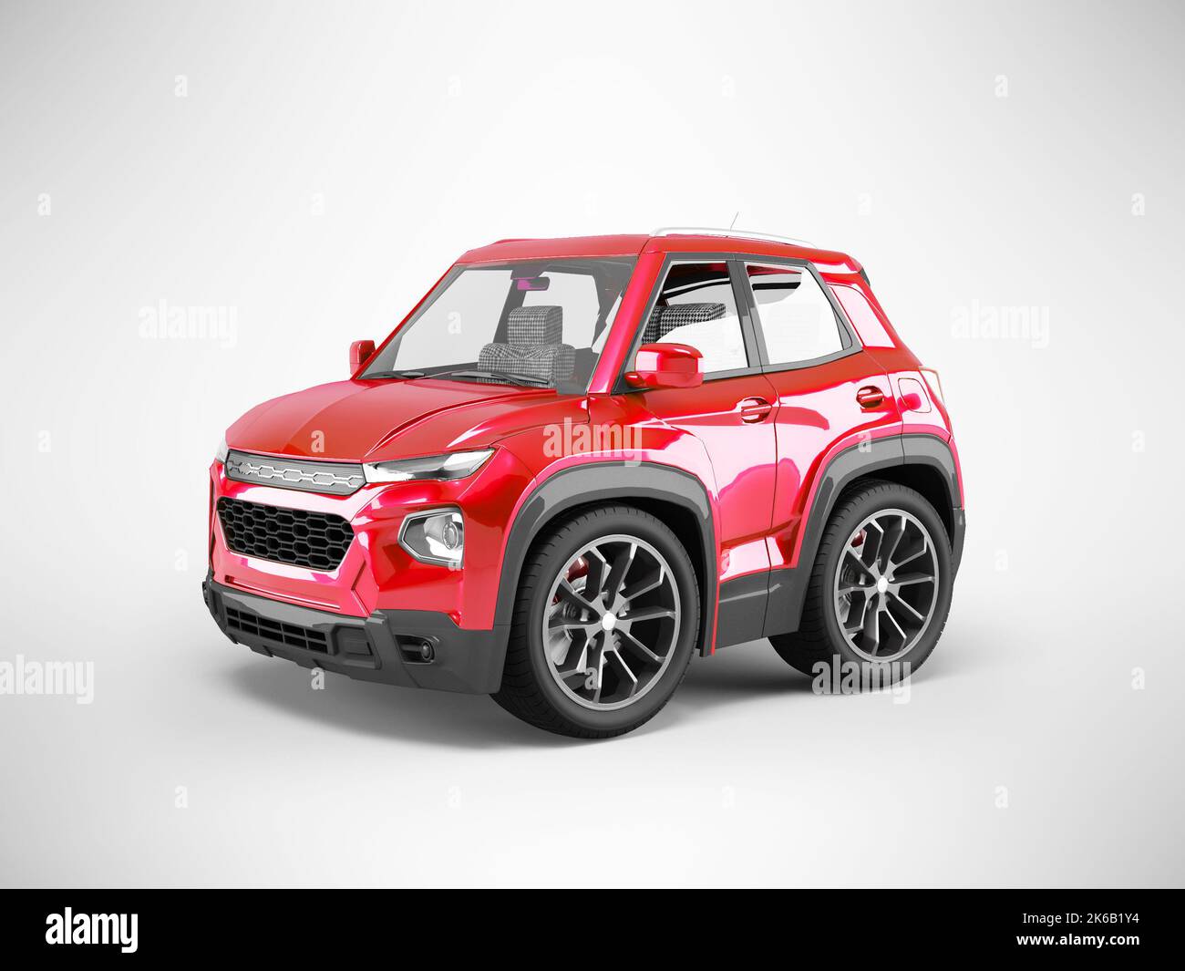 3d illustration of red car front cartoon style on gray background with ...