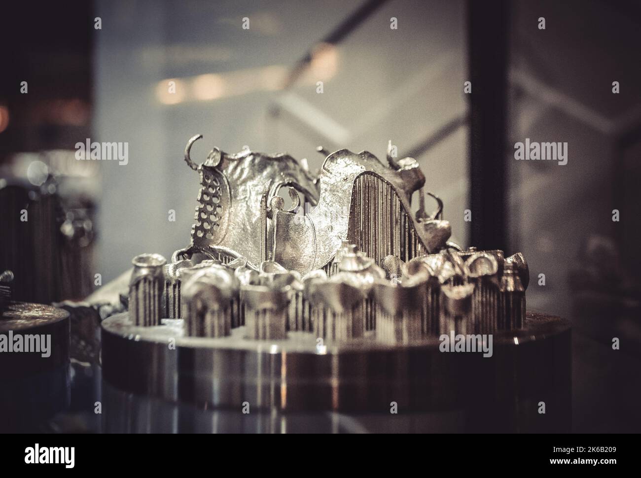 Object printed on metal 3d printer close-up. Object printed in laser ...