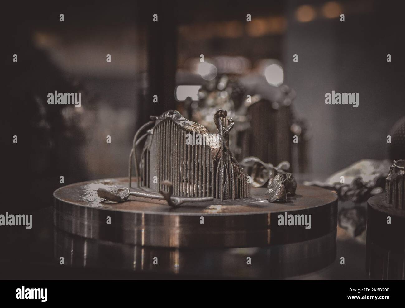 Object printed on metal 3d printer close-up. Object printed in laser ...