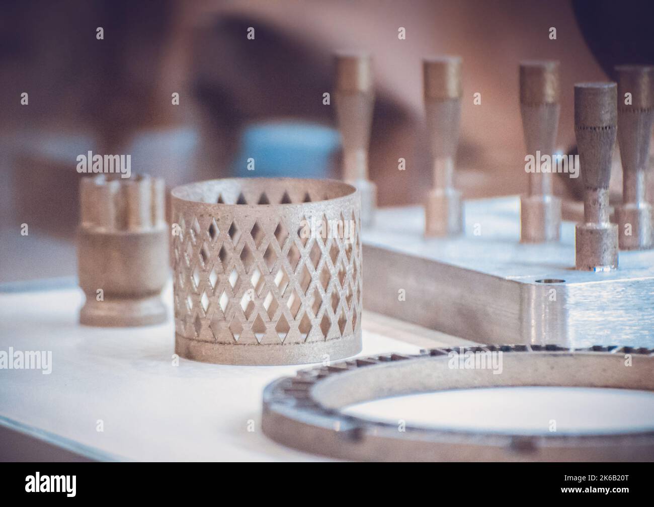 Object printed on metal 3d printer close-up. Object printed in laser ...