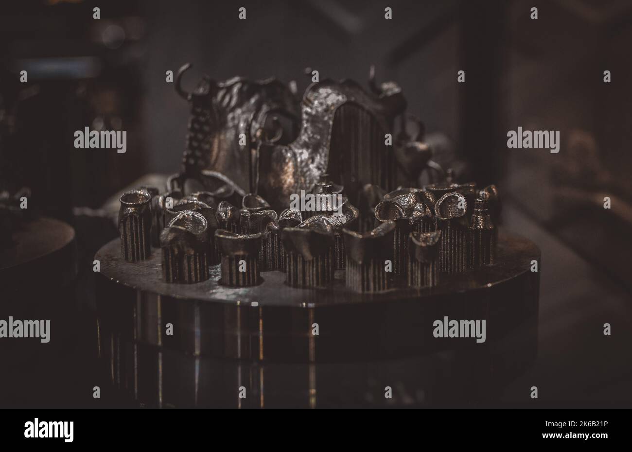 Object printed on metal 3d printer close-up. Object printed in laser ...