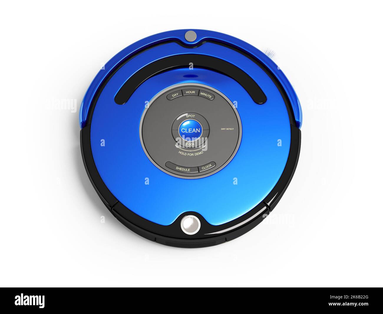 3d illustration blue robotic vacuum cleaner top view on white ...