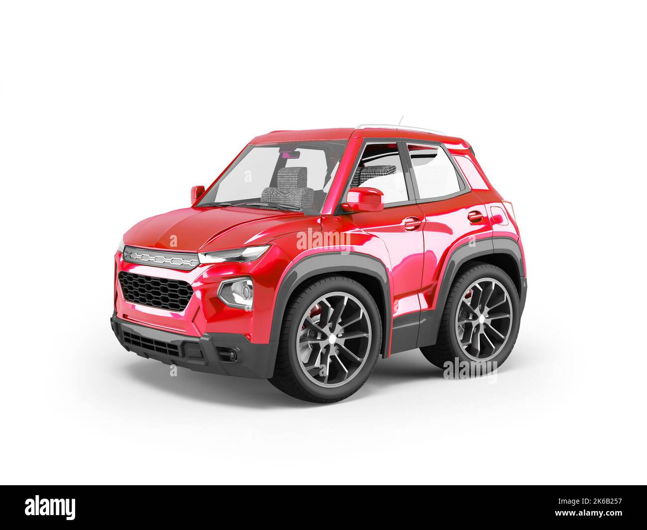 3d illustration of red car front cartoon style on white background with ...