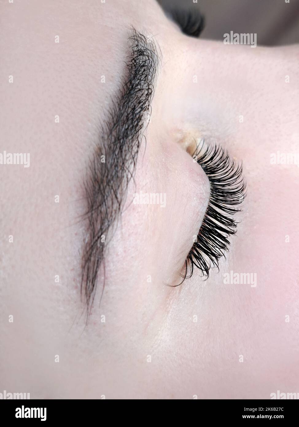 Close up of eyelash Extensions in beauty salon macro eye Stock Photo ...