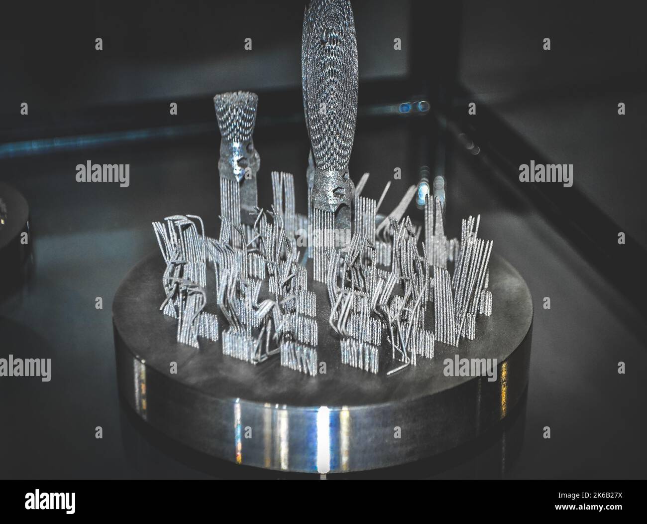 Object printed on metal 3d printer close-up. Object printed in laser ...