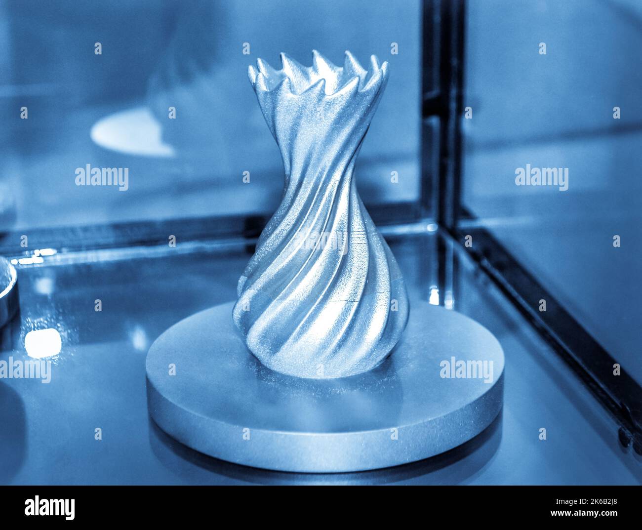 Object printed on metal 3d printer close-up. Object printed in laser ...