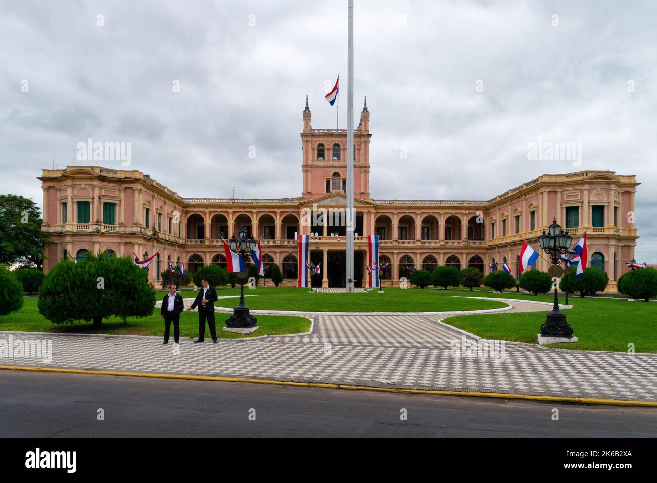 The Lopez Palace in Asuncion decorated with the flags Stock Photo - Alamy