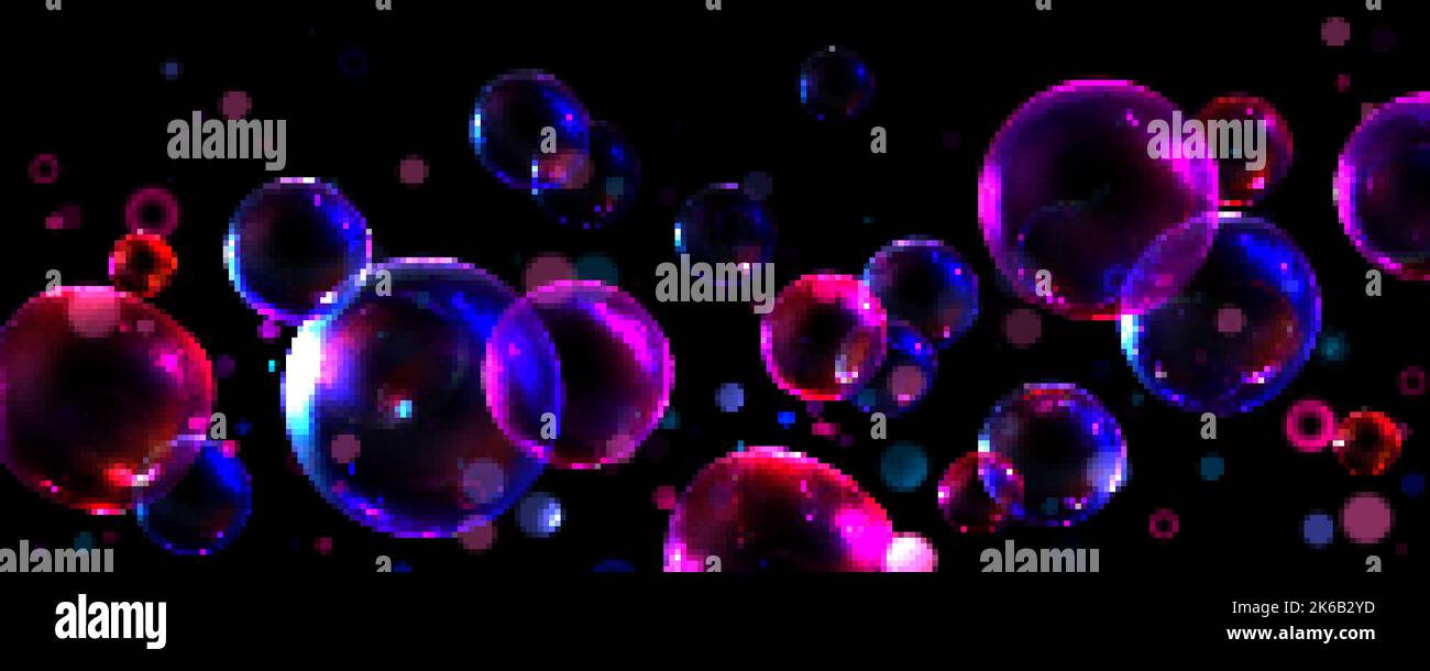 Abstract background with transparent soap bubbles. Horizontal poster ...