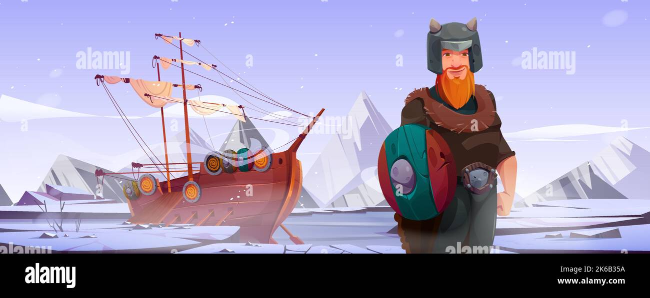 Viking, scandinavian warrior, cartoon character. Man barbarian soldier ...