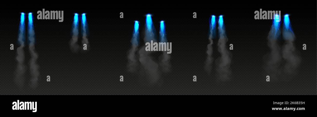 Blue fire trails of jet or rocket flight isolated on transparent ...