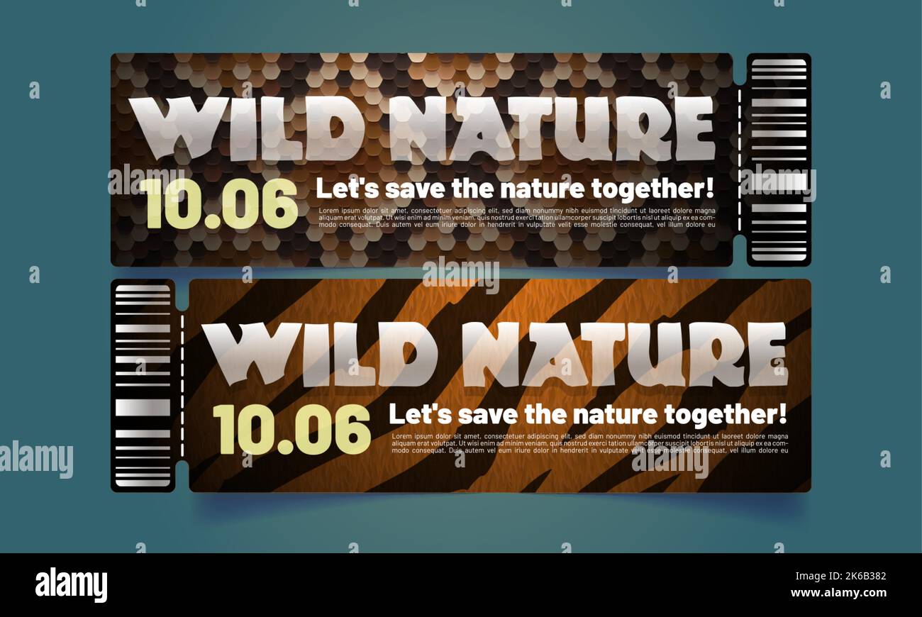 Wild nature conservation concept, tickets or coupons to zoo, safari ...