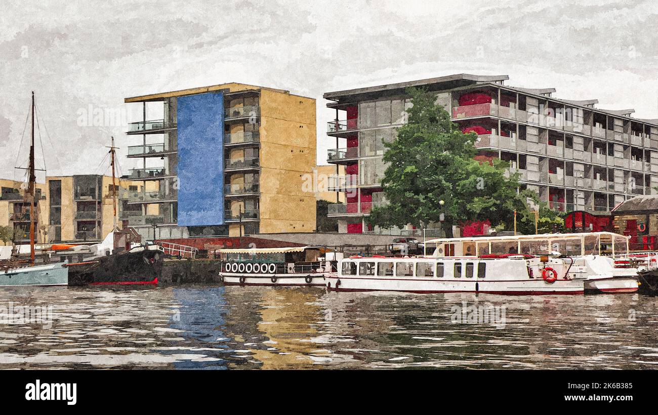 Watercolor painting on canvas. Cardiff Wales United Kingdom, Europe ...