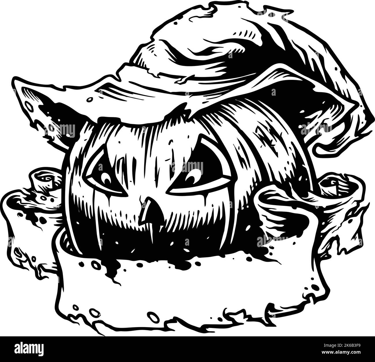 Hand Drawn Angry Halloween with Banner Silhouette Vector illustrations ...
