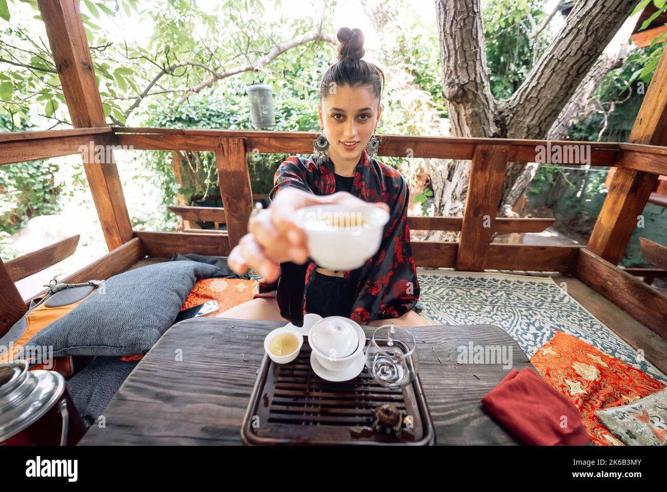 Tea ceremony is performed by tea master in kimono Stock Photo - Alamy