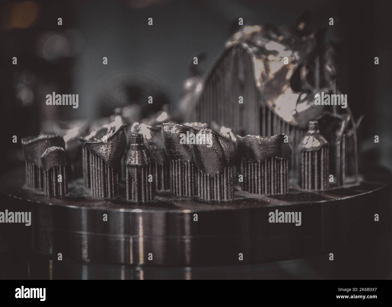 Object printed on metal 3d printer close-up. Object printed in laser ...