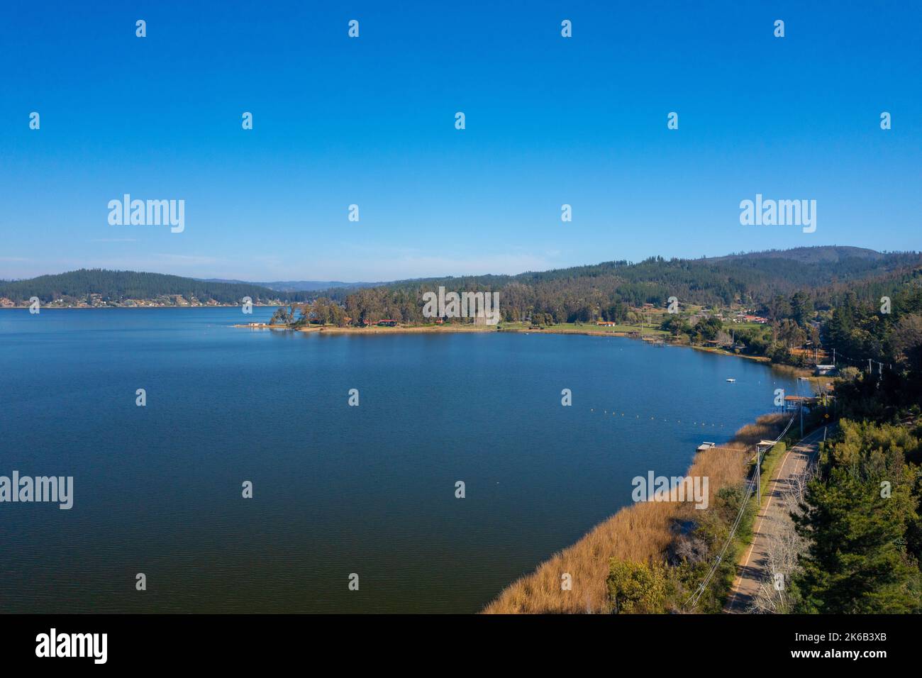 Panoramic photo of Lake Lago Vichuquen in Chile Stock Photo - Alamy