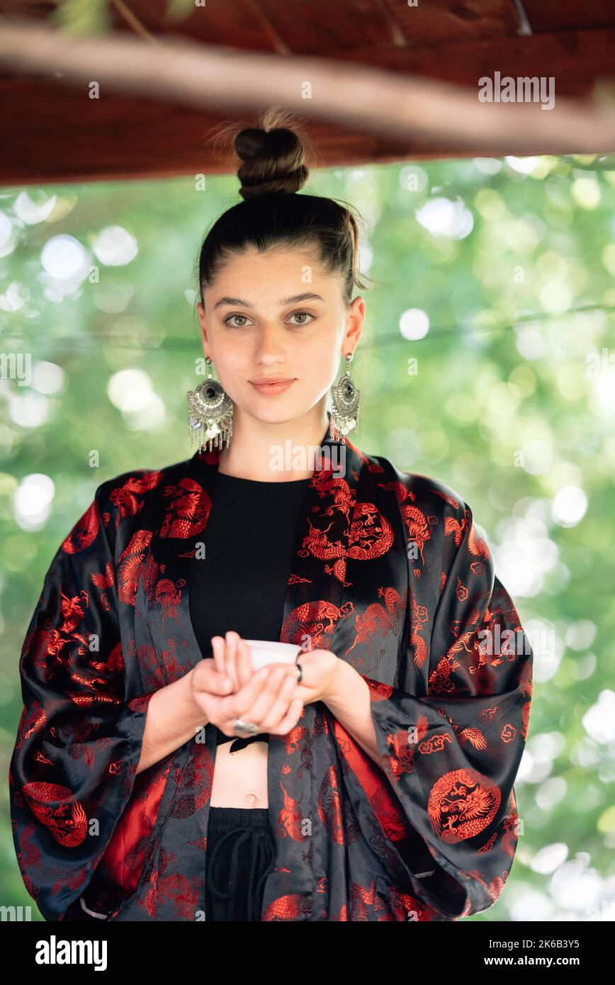 Tea ceremony is performed by tea master in kimono Stock Photo - Alamy