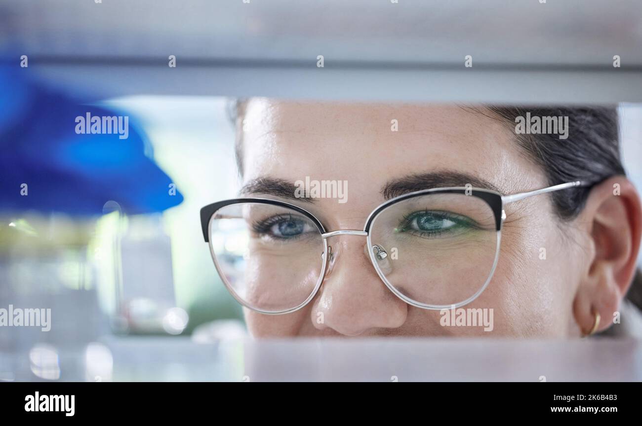 Closeup of unknown caucasian medical scientist wearing glasses and ...