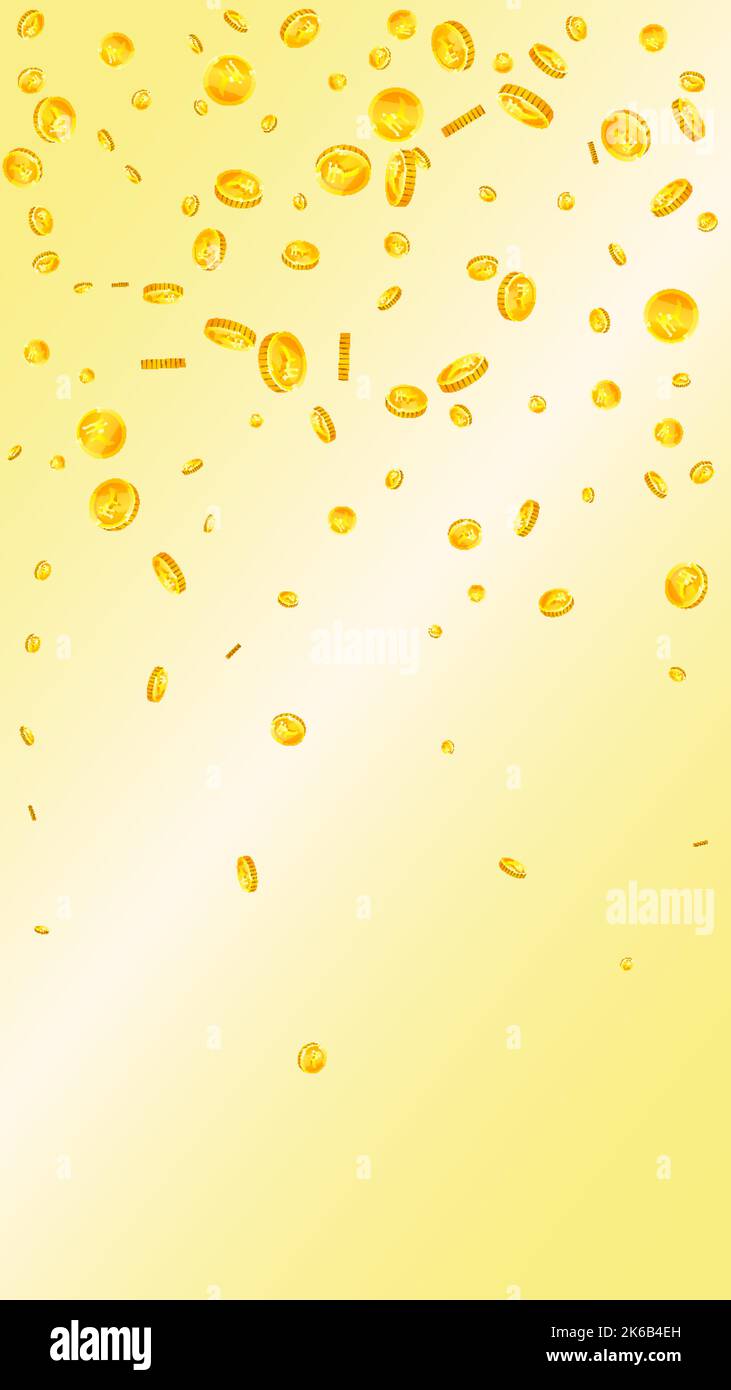 Indian rupee coins falling. Scattered gold INR coins. India money ...
