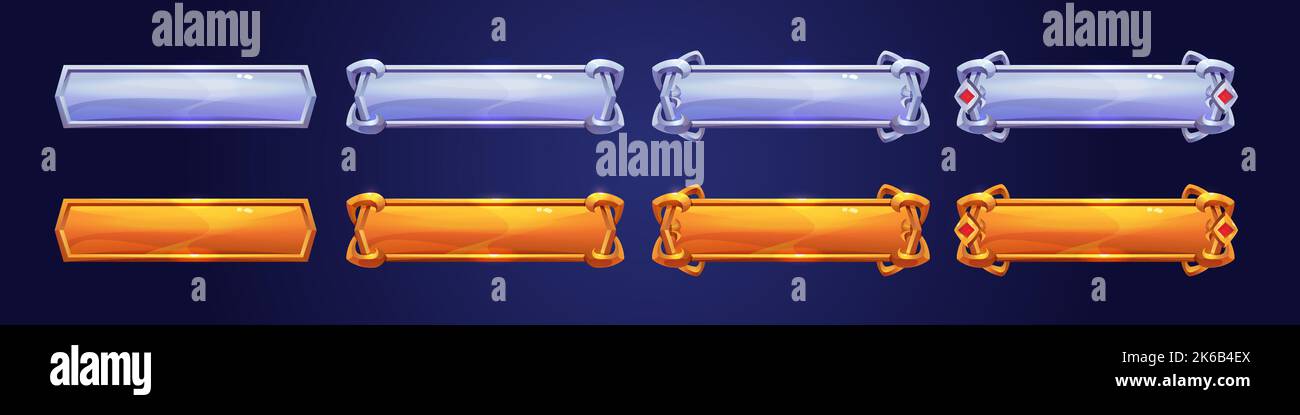 Set of silver and golden rank frames for game isolated on blue ...