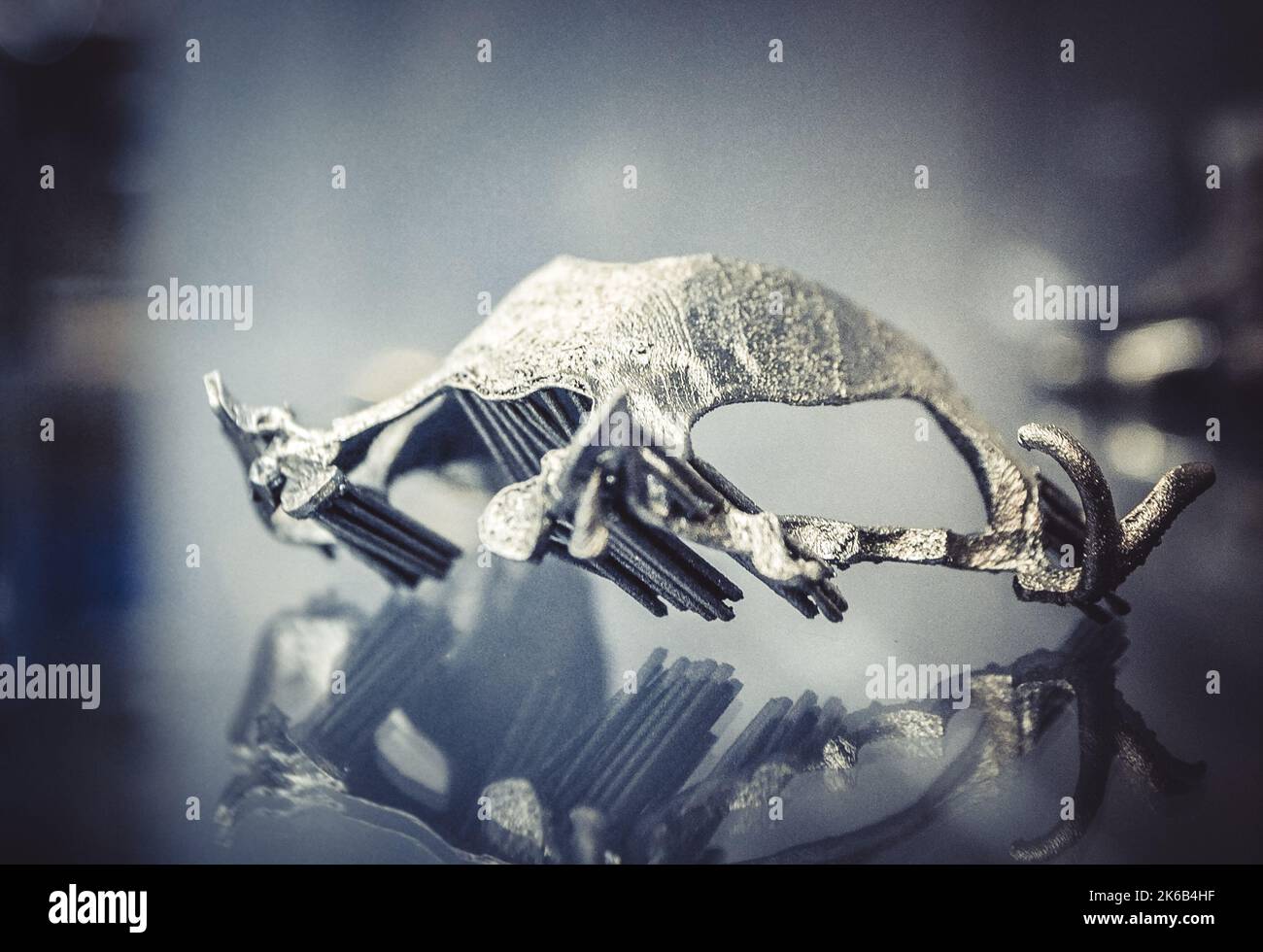 Object printed on metal 3d printer close-up. Object printed in laser ...