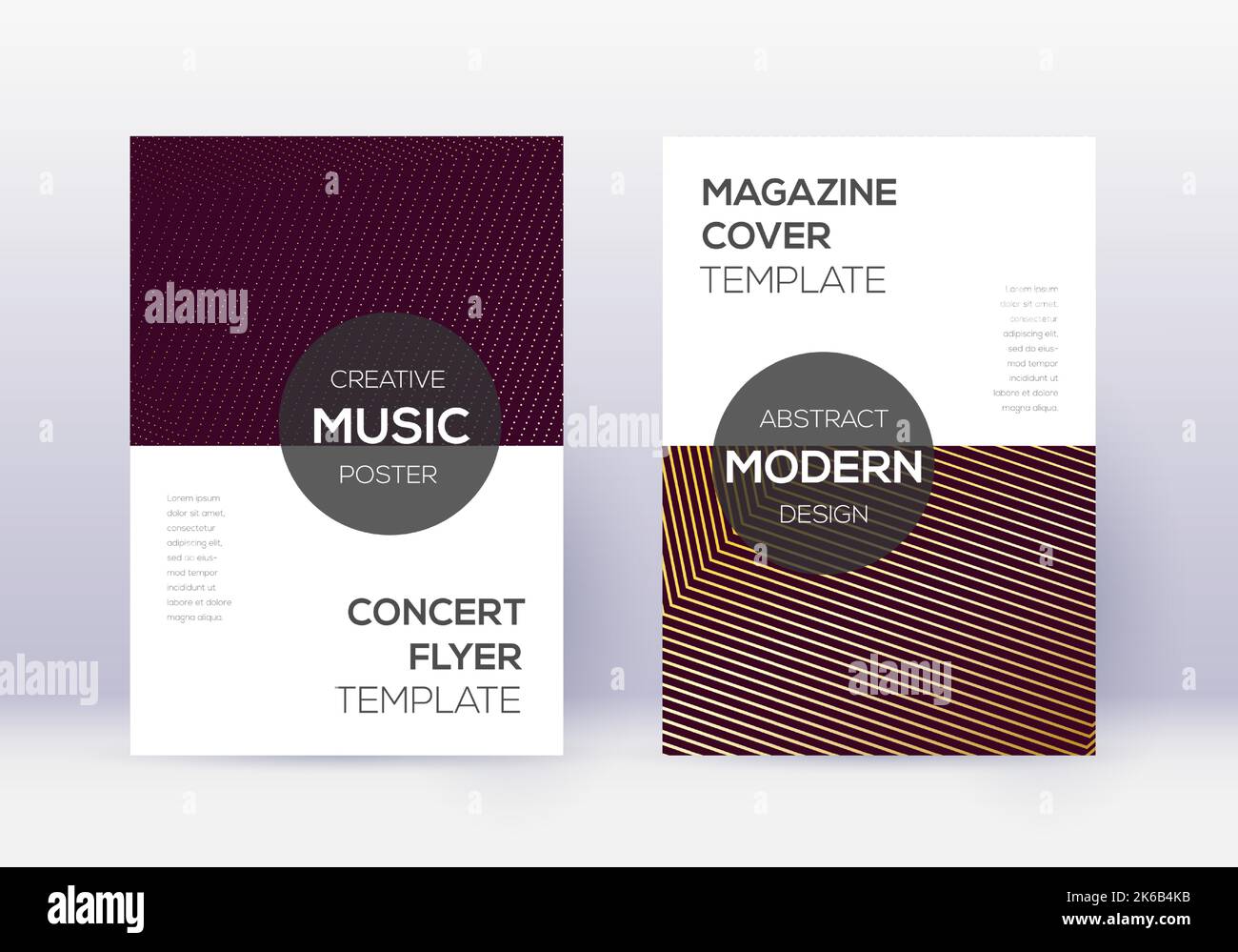 Modern cover design template set. Gold abstract lines on maroon ...