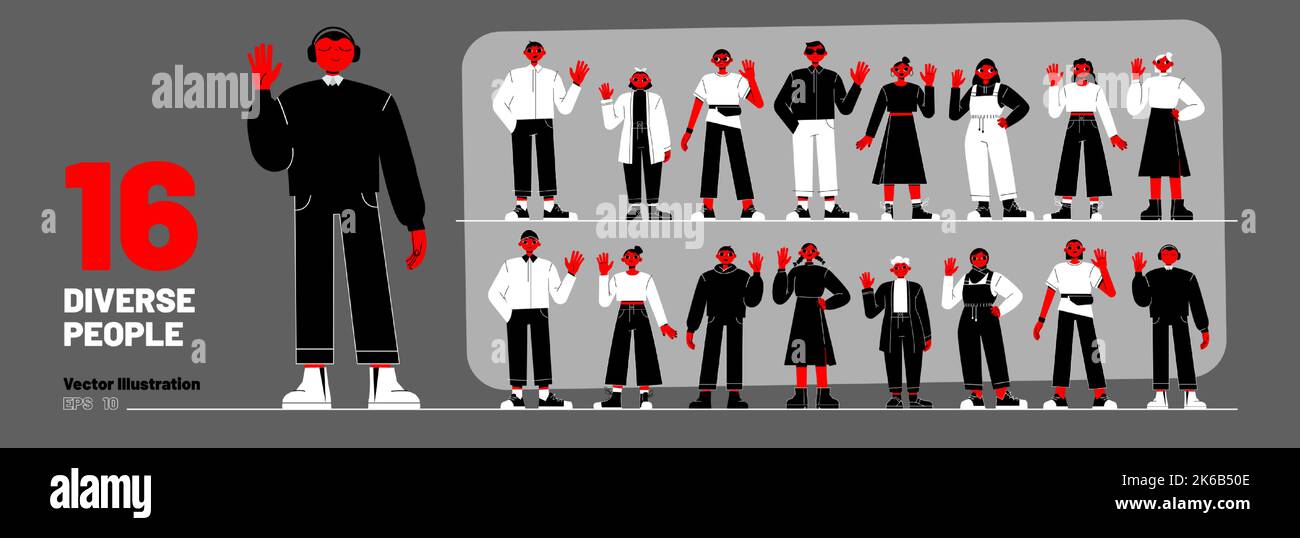 Diverse people waving hand in greeting gesture. Multiracial group of ...