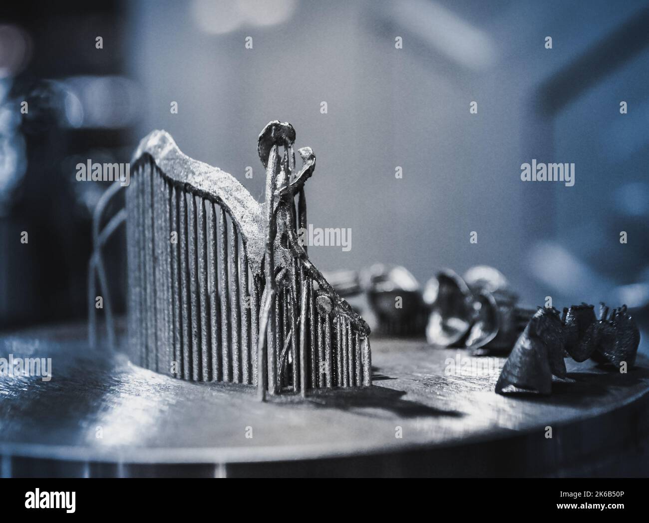 Object printed on metal 3d printer close-up. Object printed in laser ...