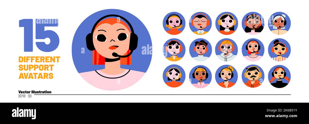 Set of call center operators avatar, isolated round icons. Client ...