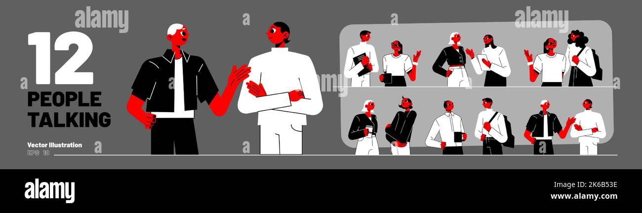 Set of talking people, diverse male and female characters group speak ...