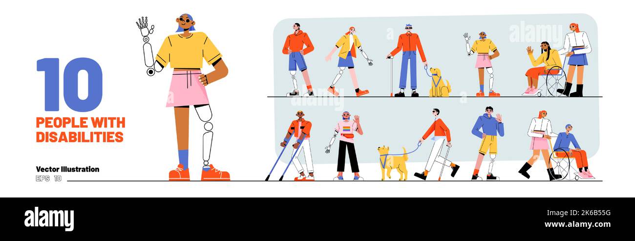 People with disabilities, blind characters with guide dogs, diverse ...