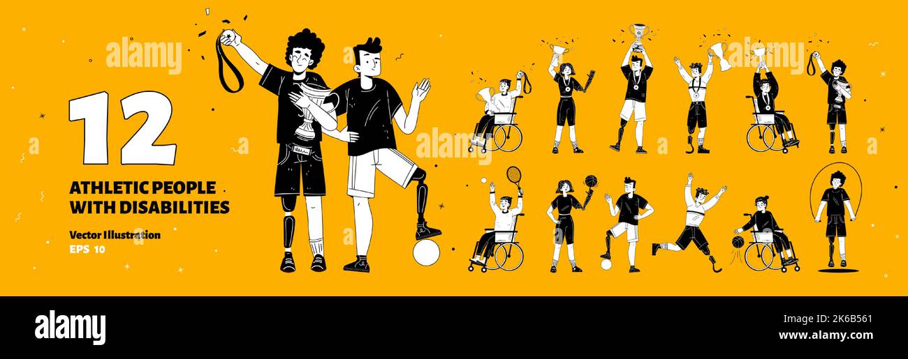 Set of athletic people with disabilities. Paralympic disabled athletes ...