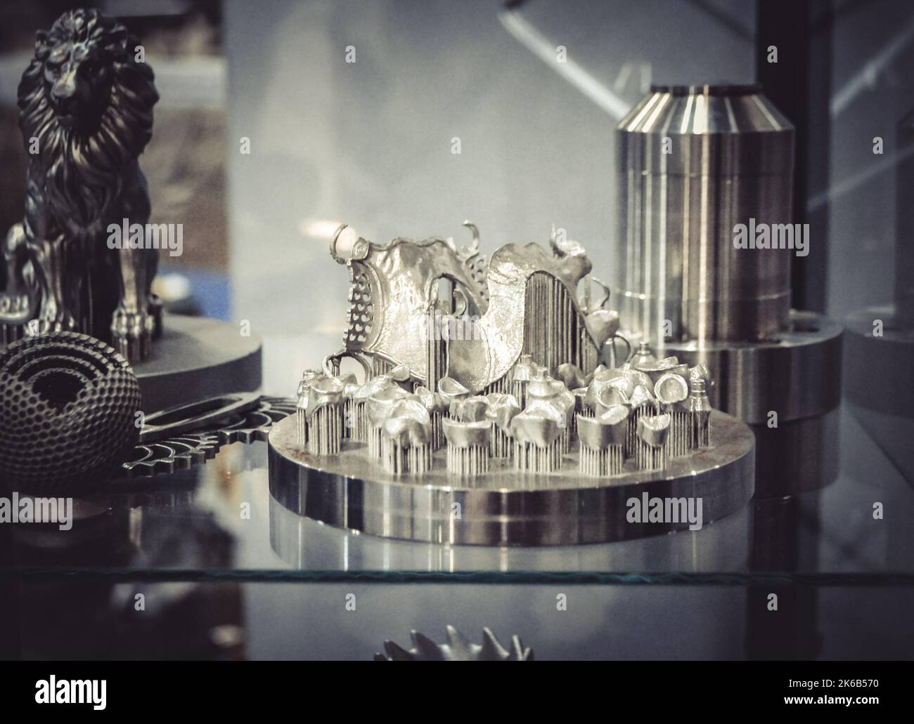 Object printed on metal 3d printer close-up. Object printed in laser ...