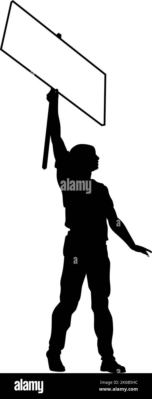 Protest Rally March Picket Sign Silhouette Person Stock Vector Image ...
