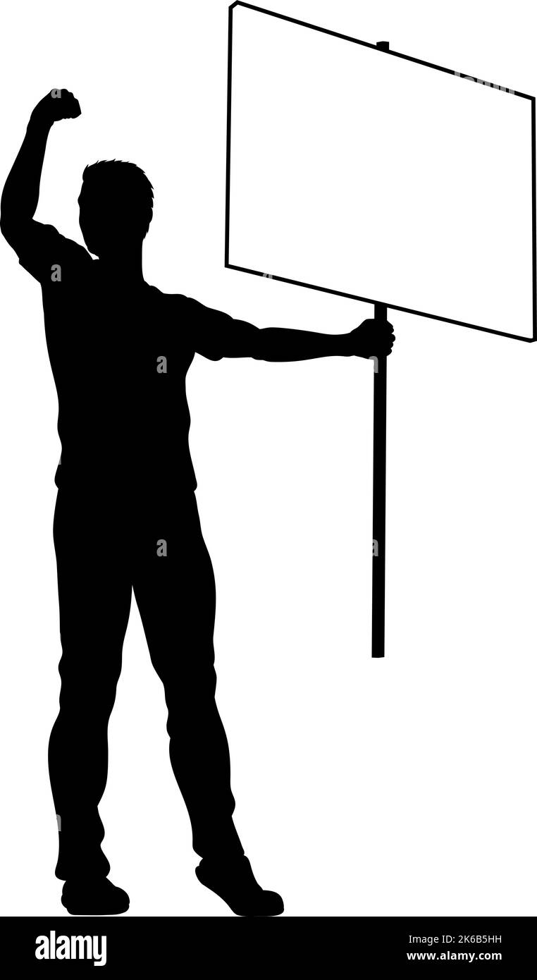 Protest Rally March Picket Sign Silhouette Person Stock Vector Image ...