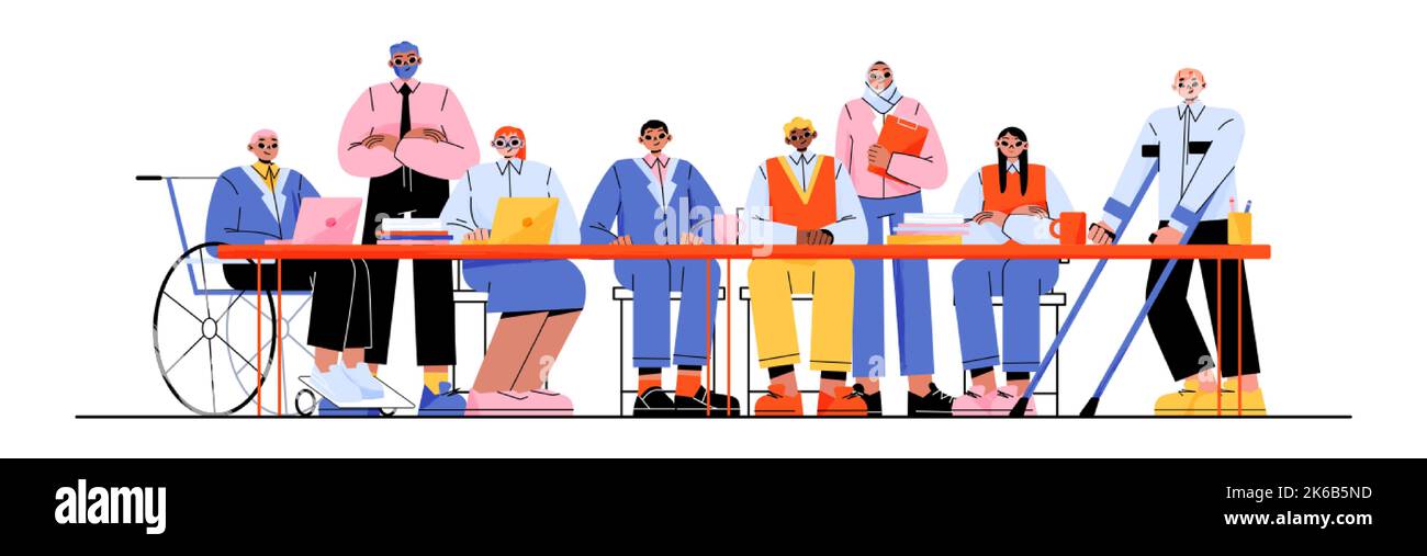 Multinational business team, group of diverse people, disabled and ...