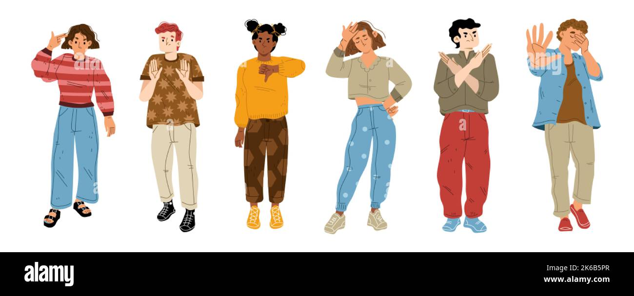 Body language, negative emotions concept. People characters show denial ...