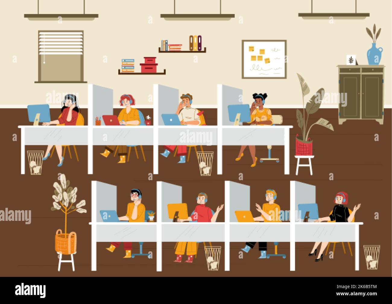 Cartoon people at desks in office Stock Vector Images - Alamy