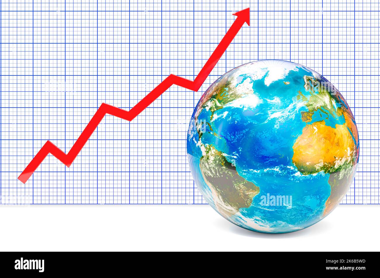 Earth Globe with growing chart. 3D rendering isolated on white ...