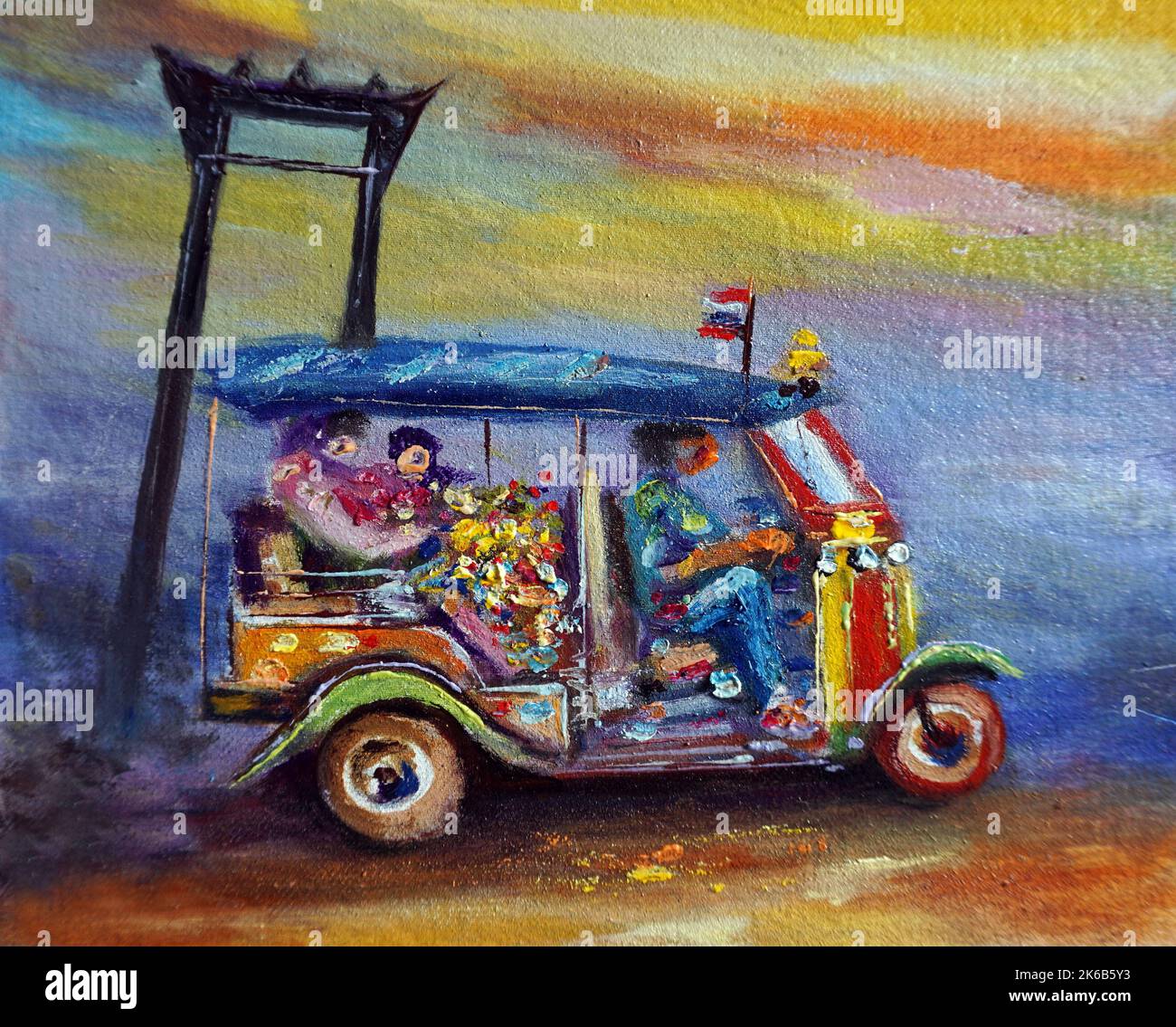 Art painting Fine art Oil color tuk tuk car thailand , siam land of ...